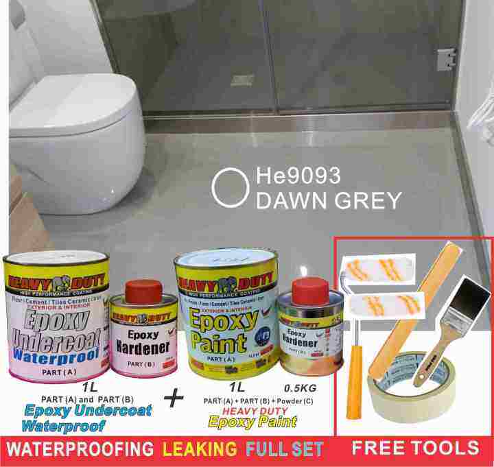 HE9093 FULL SET Epoxy Floor Coating HEAVY DUTY ( FREE Tool Set + 1L ...