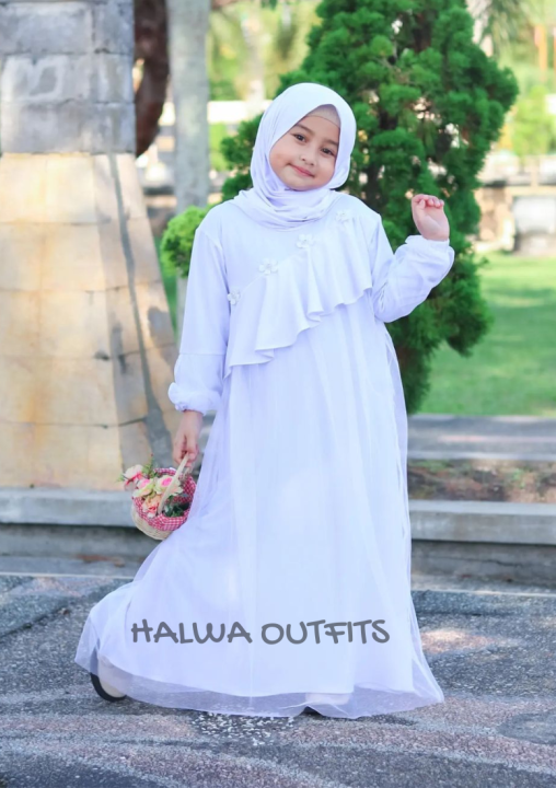 AZZURA DRESS baju gaun putih anak perempuan anggun dan elegan gamis anak putih mix tile usia 3 ...