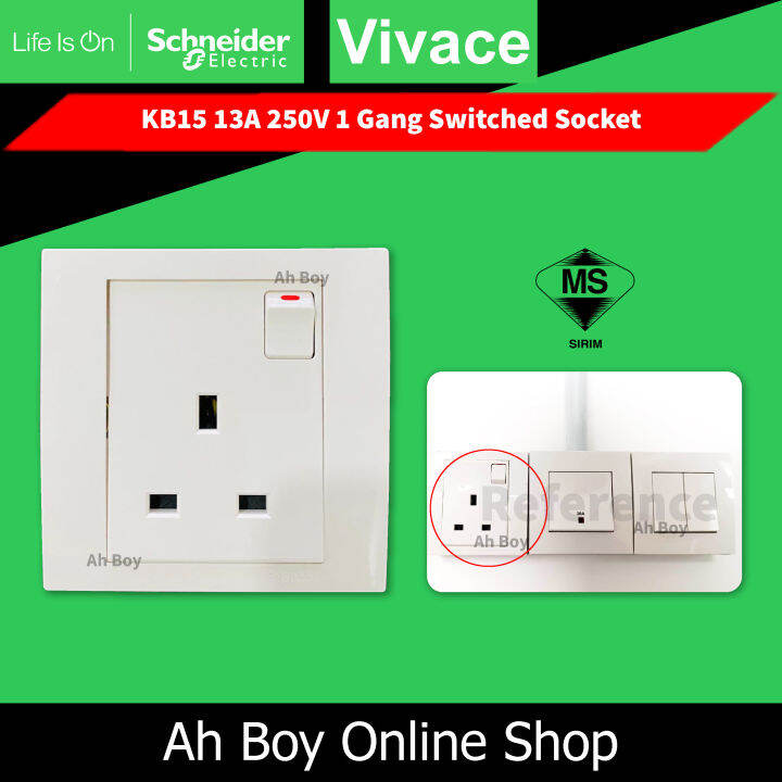 Schneider Vivace White KB15 13A 250V 1 Gang Outlet Switch Socket Sirim ...
