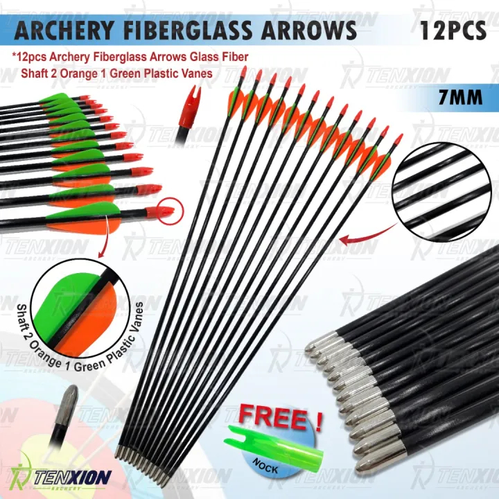 TenXion Archery Gred A OD 7mm Fiberglass Arrows Anak Panah Busur Bow ...