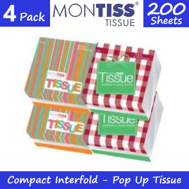 ISI 4 & 2 Pack - MONTISS Interfold Compact Facial Tissue 2ply 200 ...