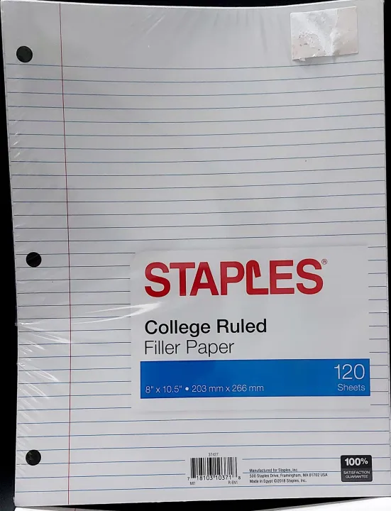 Staples College Ruled Filler Paper 8 X 10 1 2 120 Pack 37427m
