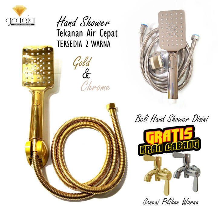 Shower Kamar Mandi Gold Hand Shower GRATIS Kran Cabang 1/2inch / Shower ...