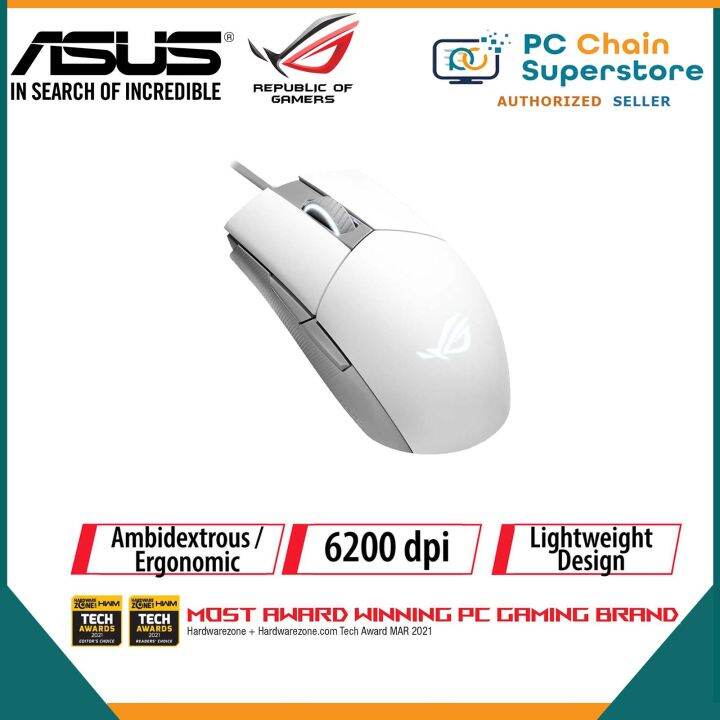 ROG Strix Impact II Moonlight White gaming mouse (Ambidextrous style ...