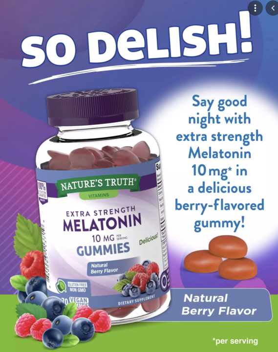 Nature's Truth Melatonin Gummies (Natural Berry), 10 mg (per serving ...