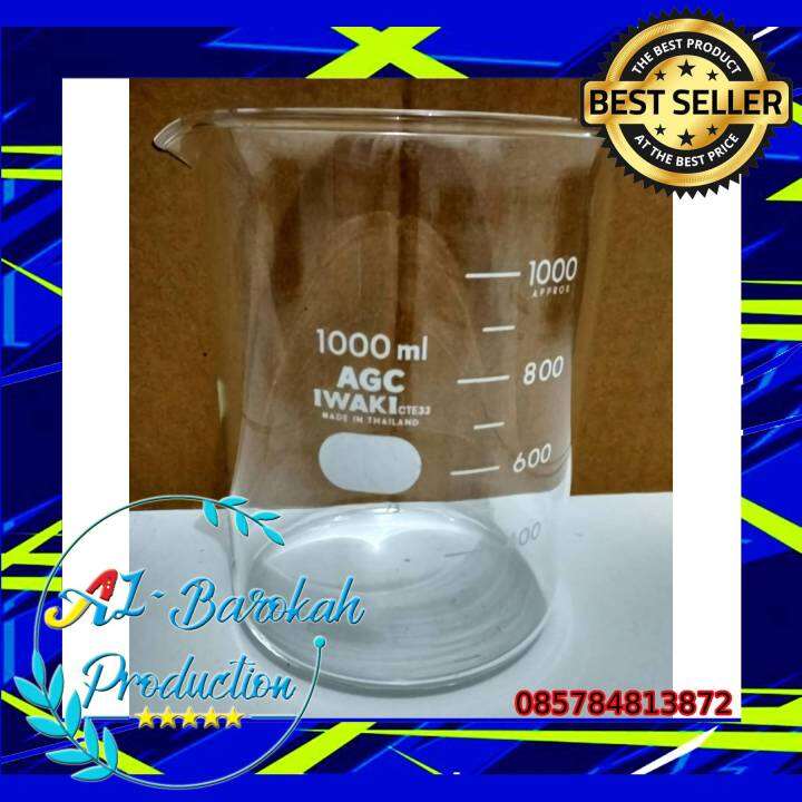 CUCI GUDANG BEAKER GLASS IWAKI LOW FORM (1000BK1000) 1000 ML / 1 LITER TAHAN PANAS HINGGA 350 ...