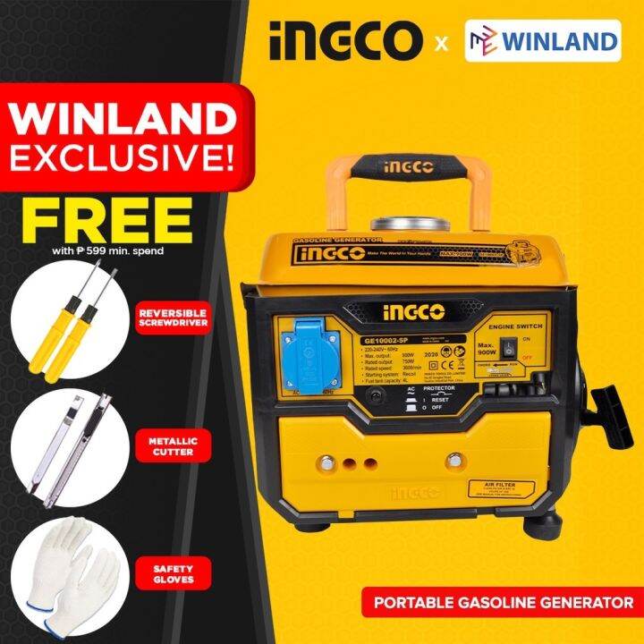 INGCO by Winland Portable 2HP Gasoline Generator 900 Watts 1KVA 2 ...