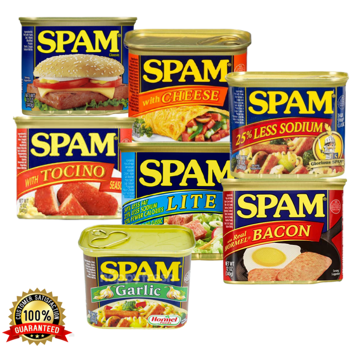 SPAM LUNCHEON MEAT 25%LESS SODIUM BACON CHEESE CLASSIC GARLIC TOCINO ...