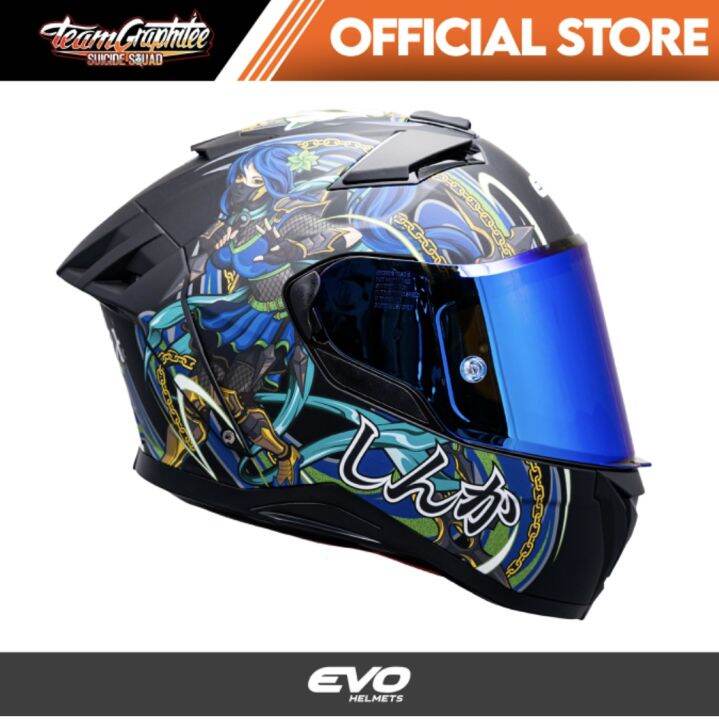 EVO XT-300 SAKURA BLUE GREEN (REVO BLUE LENS) FULL FACE DUAL VISOR WITH ...