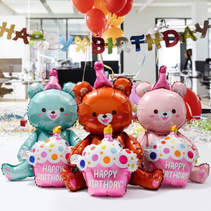 Ins Happy Birthday Bear Balloon Large 4D Sitting Teddy Foil Balloons ...