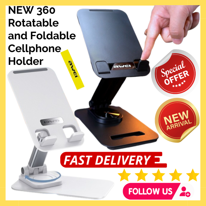 📱 NEW Portable Awei X44 360 Degree Rotation Folding Desktop Phone Stand ...