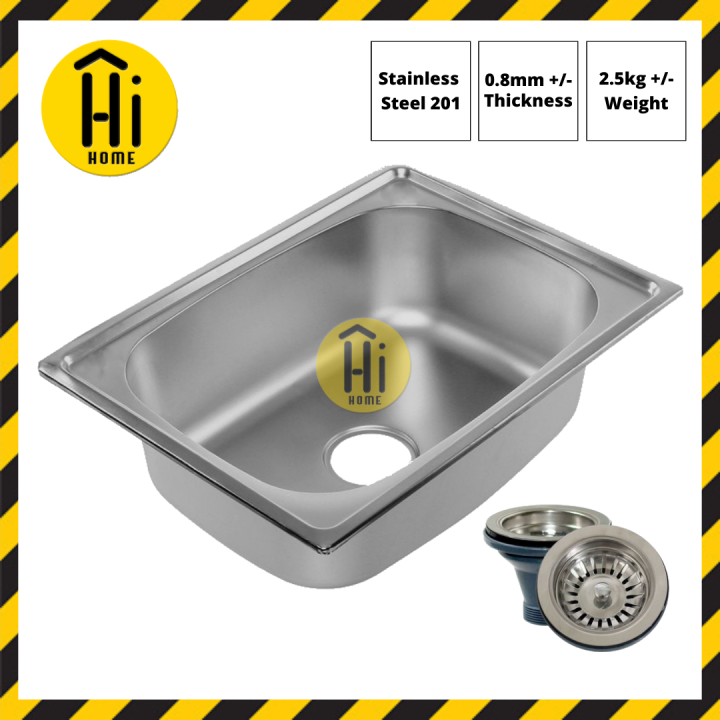 Stainless Steel Single Bowl Kitchen Sink 600MM x 450MM x 230MM | Lazada