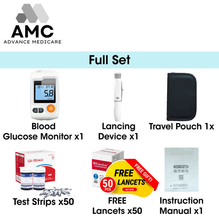 AMC Blood Glucose Meter Alat Kencing Manis Test Strips Diabetes Monitor ...