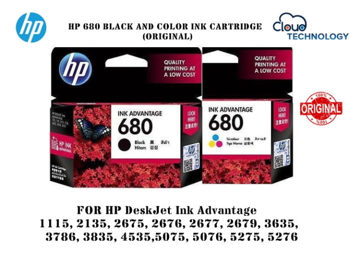 HP 680 BLACK (F6V27AA) AND COLOR (F6V26AA) INK CARTRIDGE FOR HP DESKJET ...
