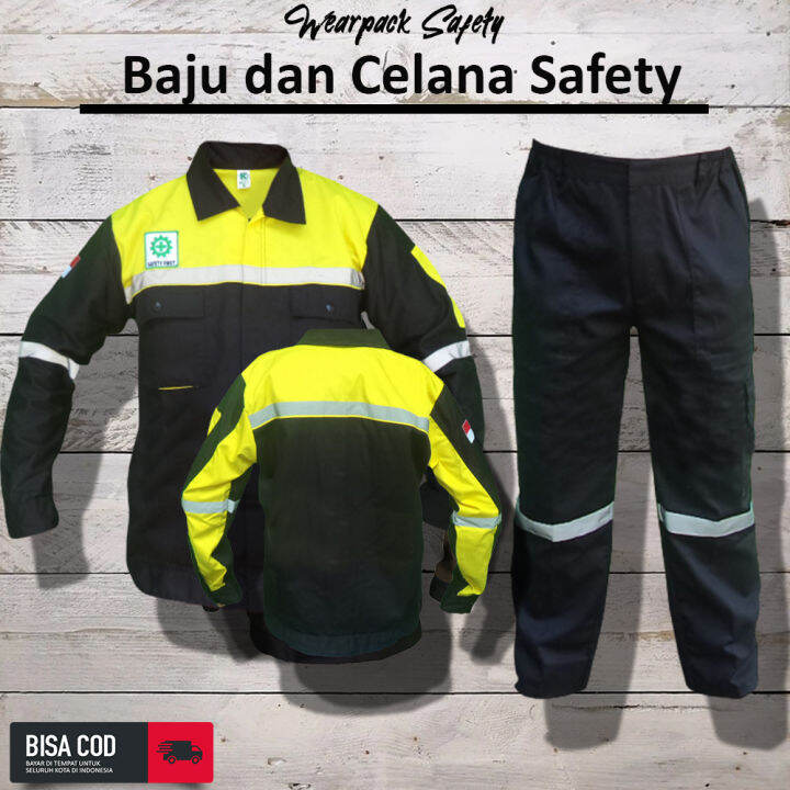 Baju Wearpack Safety Setelan Hitam Kuning dan Celana Hitam Seragam ...