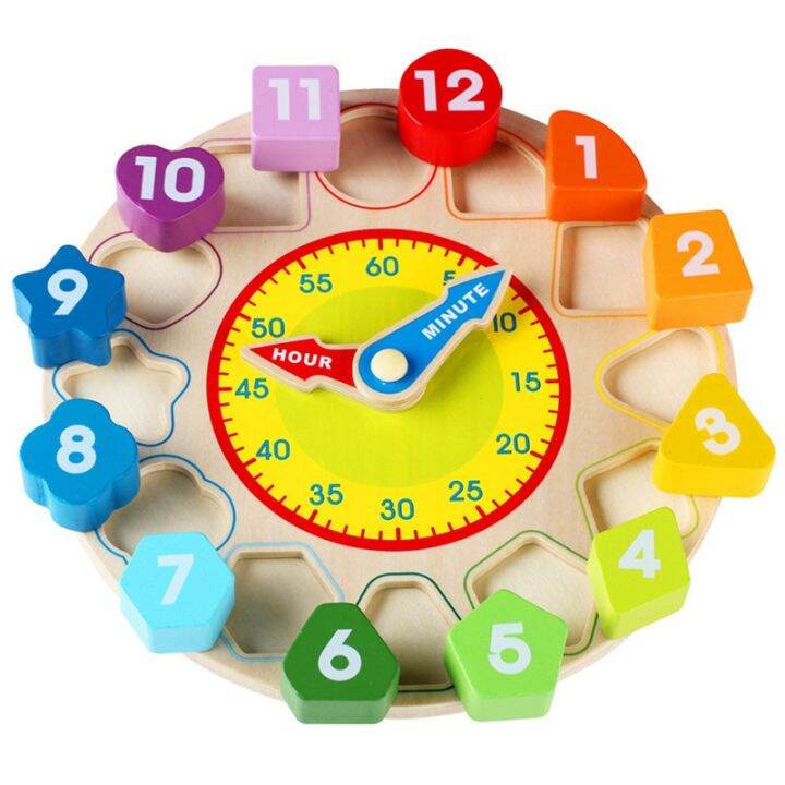 Wooden Color Clock Puzzle Teaching Time Sorting Numberblocks Stacking ...