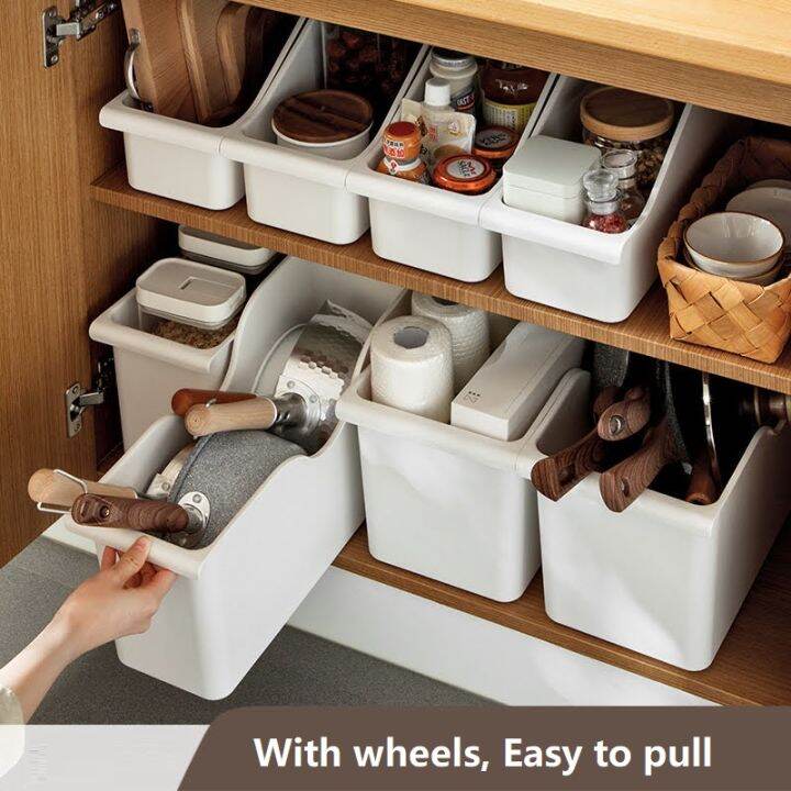 Plastic Roller Box Kitchen sorting drawer with wheels Cabinets Pulley ...