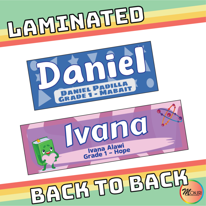 Laminated Kids Name Tag, Customized Back to Back Name Tag for Kids ...