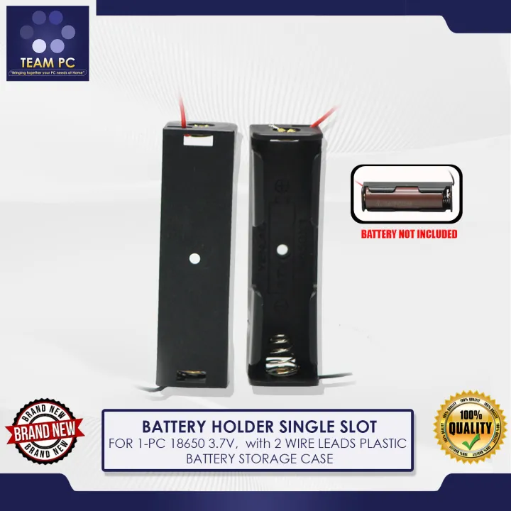 BATTERY HOLDER SINGLE SLOT FOR 1-PC 18650 3.7V, with 2 WIRE LEADS ...
