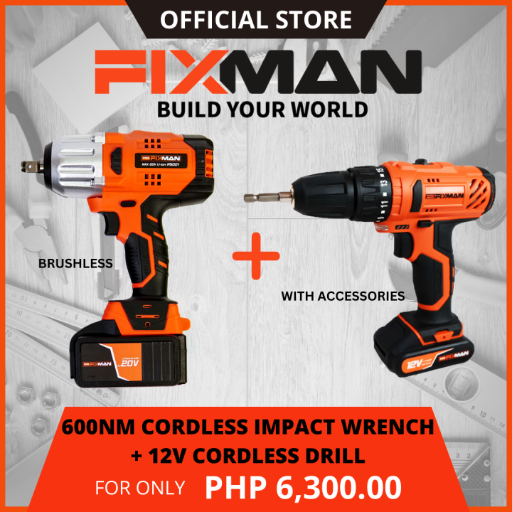 FIXMAN 600nm Cordless Impact wrench brushless and 12v Cordless Drill ...