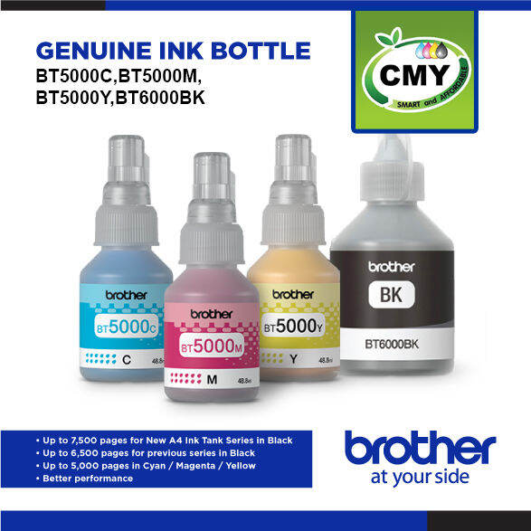Brother BT5000C/M/Y + BT6000BK Original Ink Bottle BT5000C BT5000M ...