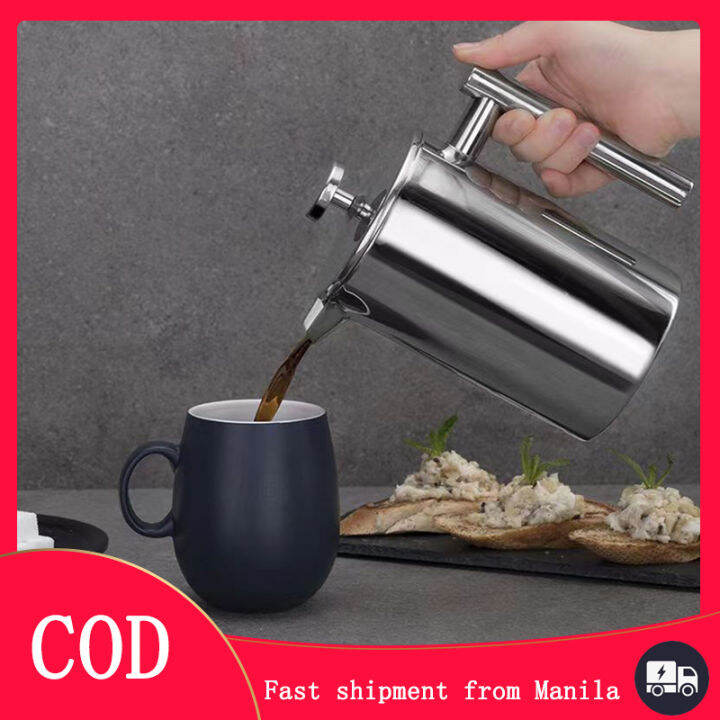 【COD】350ML 800ML 1000ML French Press Double-wall 1810 Stainless Steel Mirror Finish Coffeetea ...