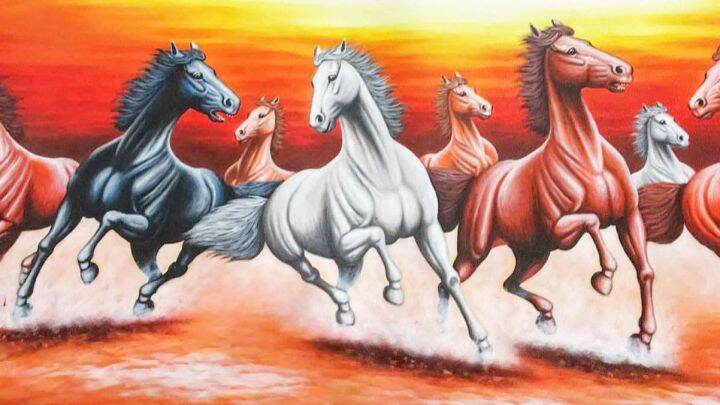 Lukisan Kuda Realis sedang Berlari Pembawa Keberhasilan Nuansa Sunset ...