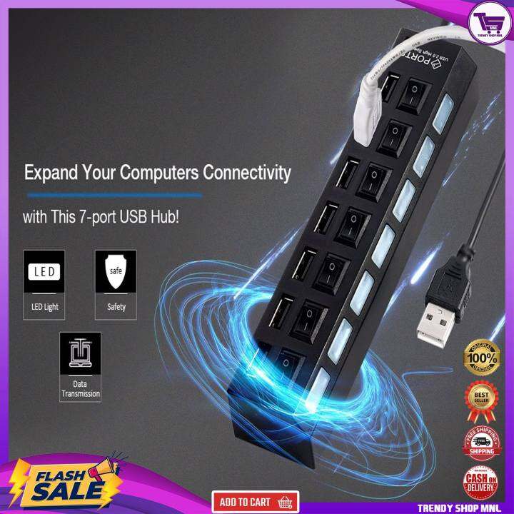 ORIGINAL USB 7 PORT HUB WITH ON / OFF SWITCHUSB PLUG-IN 7-PORT HUB CONVERTER WITH BLUE 7-PORT ...