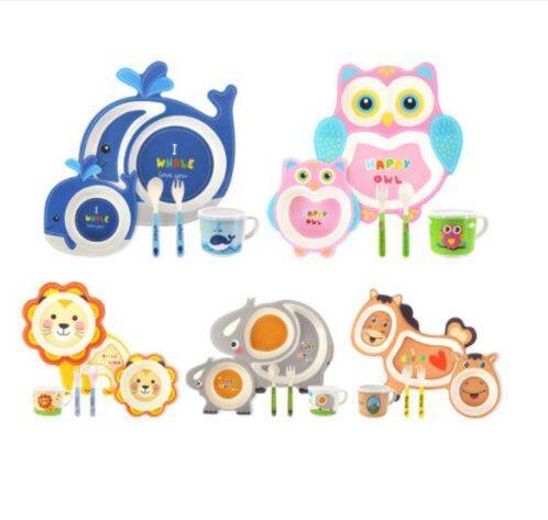 BAMBOO FIBER! 5 In 1 Baby Dinner Plate Kids Plate Kids School Plate ...