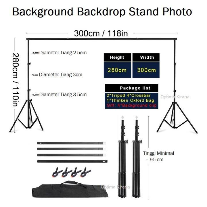 Tripod Stand 2.8x3 M Back Ground Backdrop Tiang Kain Foto Green Screen ...