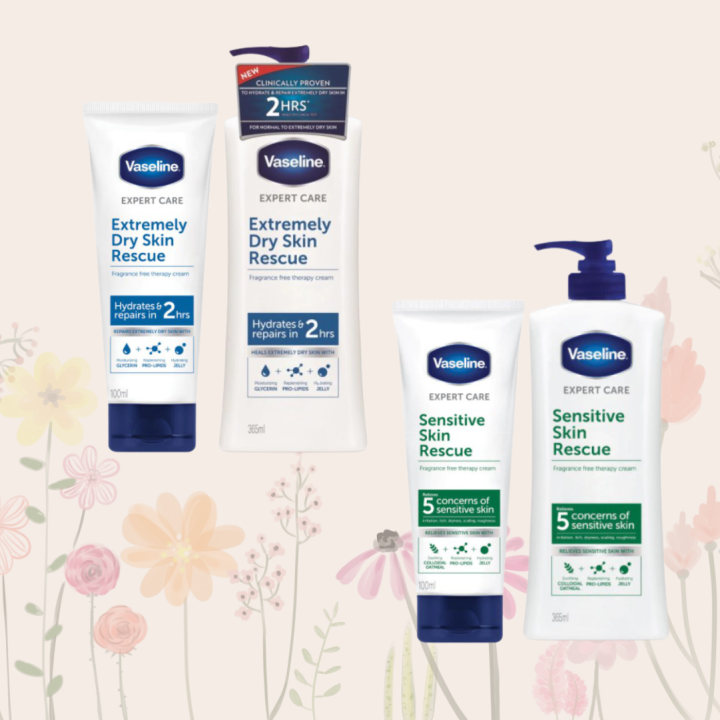 Vaseline Expert Care Sensitive Skin Rescue / Extremely Dry Skin Rescue cream 100ml 365ml | Lazada