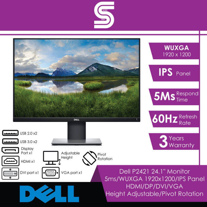 Dell P2421 24.1" Monitor - 5ms/WUXGA 1920x1200/IPS Panel/HDMI/DP/DVI ...