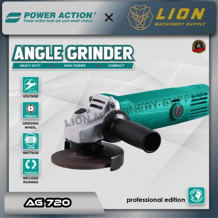 Power Action 720W 100mm/4" Angle Grinder AG720 - Included Side Handle ...