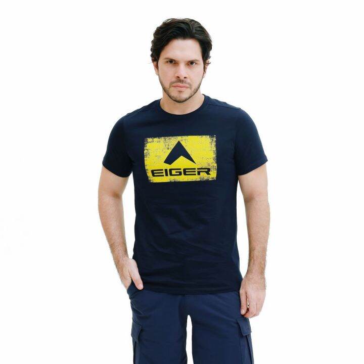 Kaos Eiger Raster Navy Sablon Kuning | Lazada Indonesia