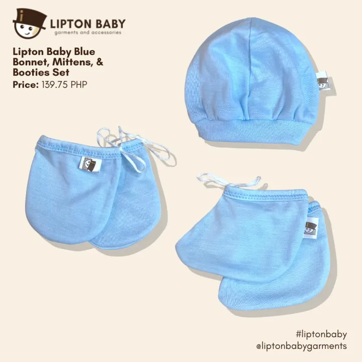 Lipton Baby Blue Bonnet, Mittens, & Booties Set | Lazada PH