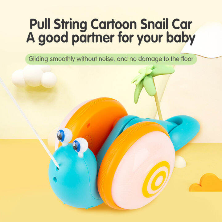 【Local Delivery】Pull String Cartoon Snail Car Toy with Light and Music ...