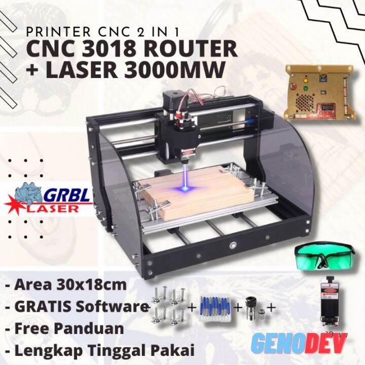 TwoWin Mesin CNC Router 3018 Printer 3D Ukir Laser Grafir 3 Axis Plus Laser Kit 3000mW | Lazada ...