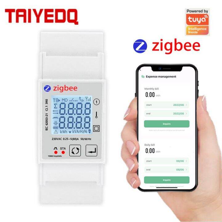 Smart Zigbee Energy Meter Single Phase 80A Din Rail Power Monitor Kwh ...
