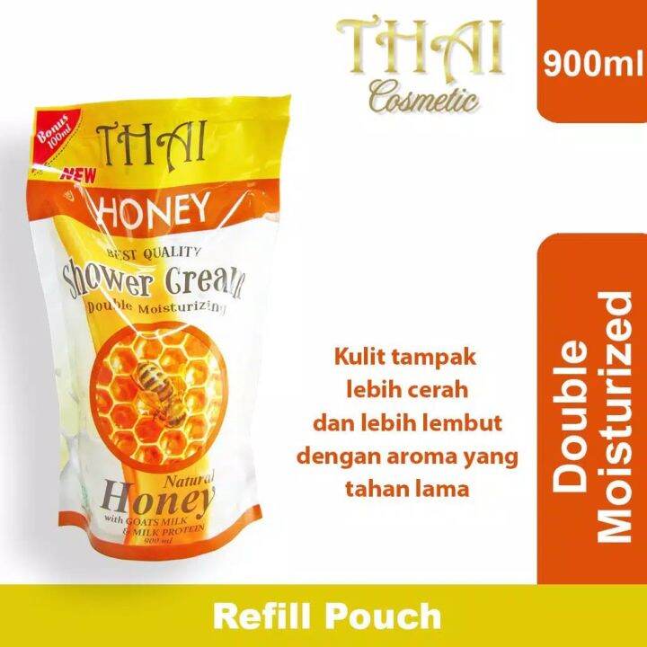 THAI Natural Honey Body Wash Reffil Pouch 900ml + 100ml - Sabun Mandi ...