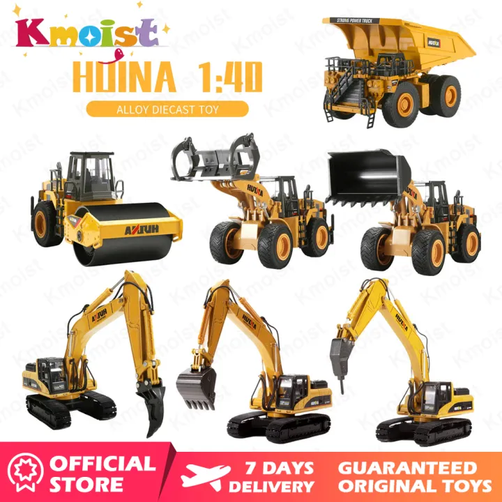 Kmoist Huina 1:40วิศวกรรมยานพาหนะชุด D Iecast ล้อแม็กรุ่นรถขุดรถตัก Bulldozer รถบรรทุกการถ่ายโอน ...