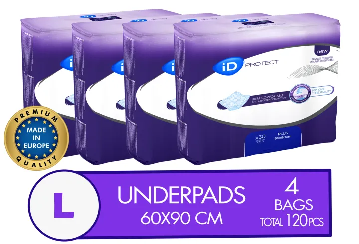 iD Protect Underpads Large 60x90cm (Improved Core Stability) 4 Bags x ...