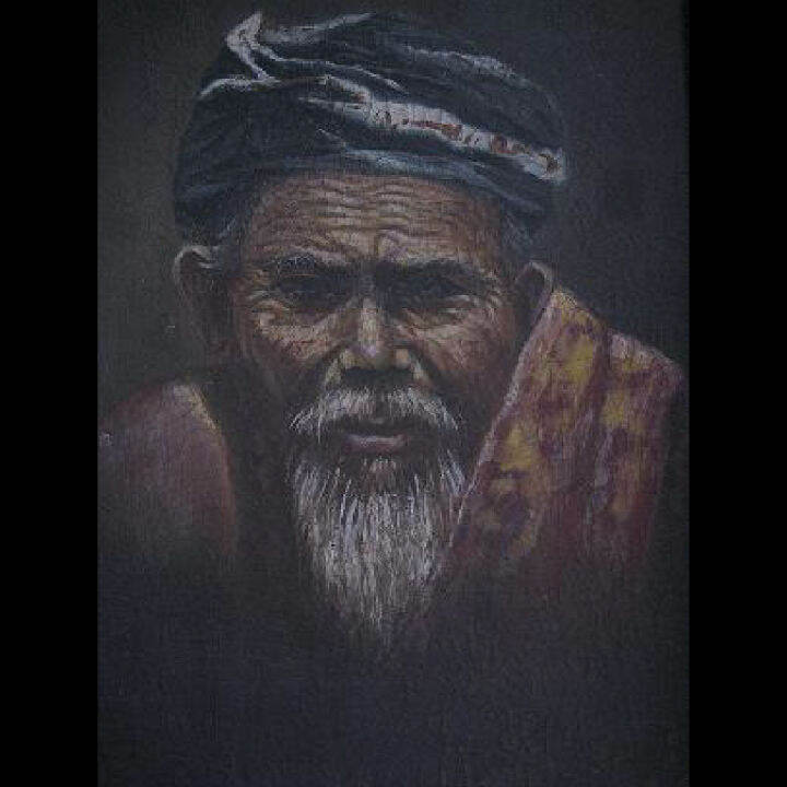 ANTIQUE OIL PAINTING REALISME - NATURALISME " THE JAVA'S OLD MAN ...