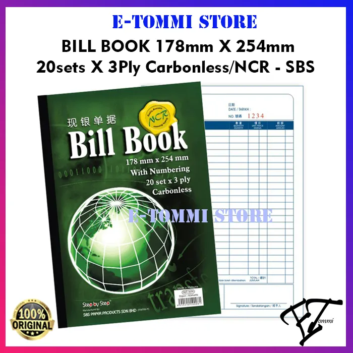 BILL BOOK 178MMX254MM 20SETX3PLY CARBONLESS/NCR-SBS | Lazada