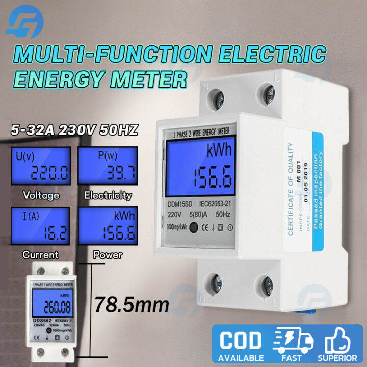 Single Phase Electric Energy Meter Power Meters Voltmeter Digital LCD ...