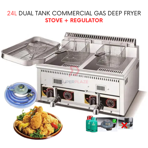 24 Liters Dual Tank Stove Plus Regulator Commercial Gas Deep Fryer ...