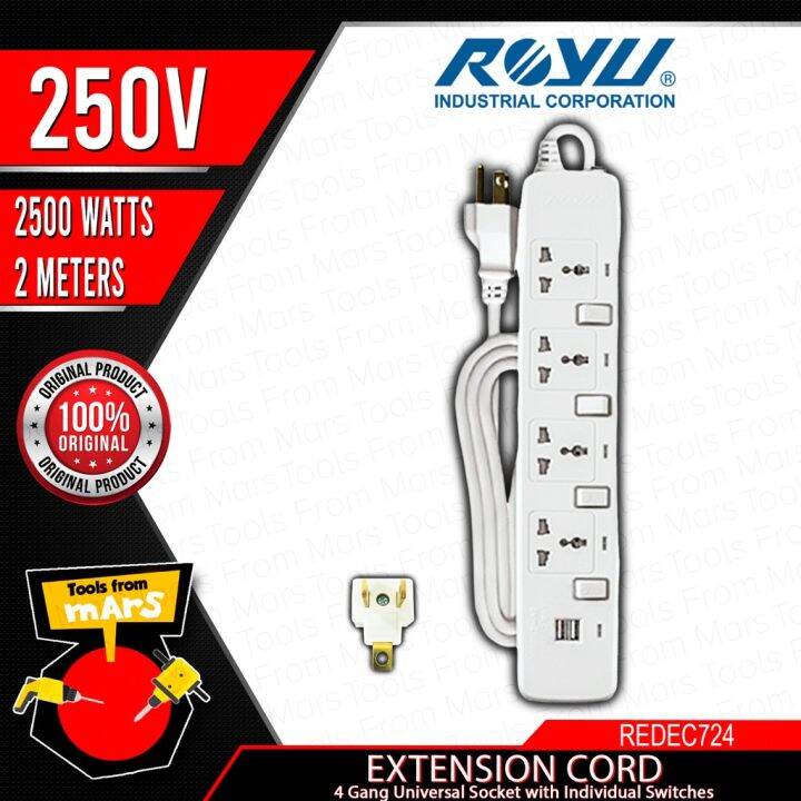 ROYU 4 GANG Extension Cord with Individual Switches REDEC724/G •TOOLS ...