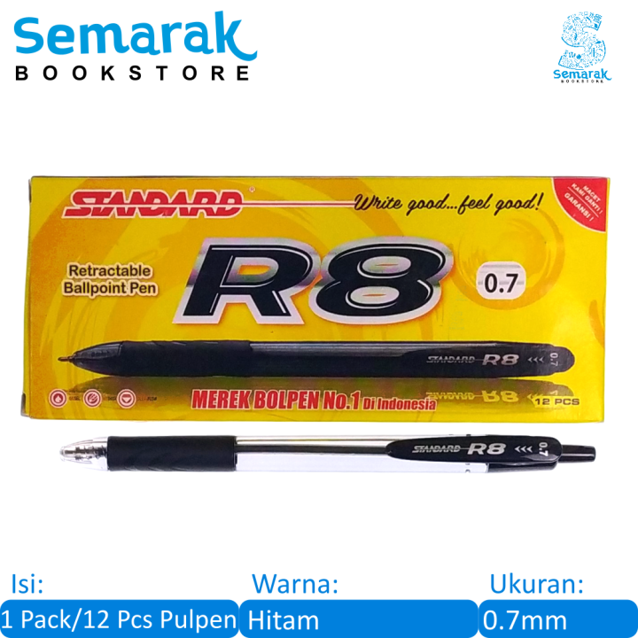 Standard R8 Retractable Ballpoint Pen Pulpen Cetek Oil Gel Grip Karet 0 ...
