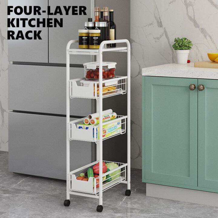 LOCAUPIN 4 Layer Metal Trolley Kitchen Sliding Drawer Narrow Type ...