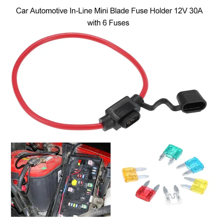 Car Automotive In-Line Mini Blade Fuse Holder 12V 30A with 6 Fuses ...