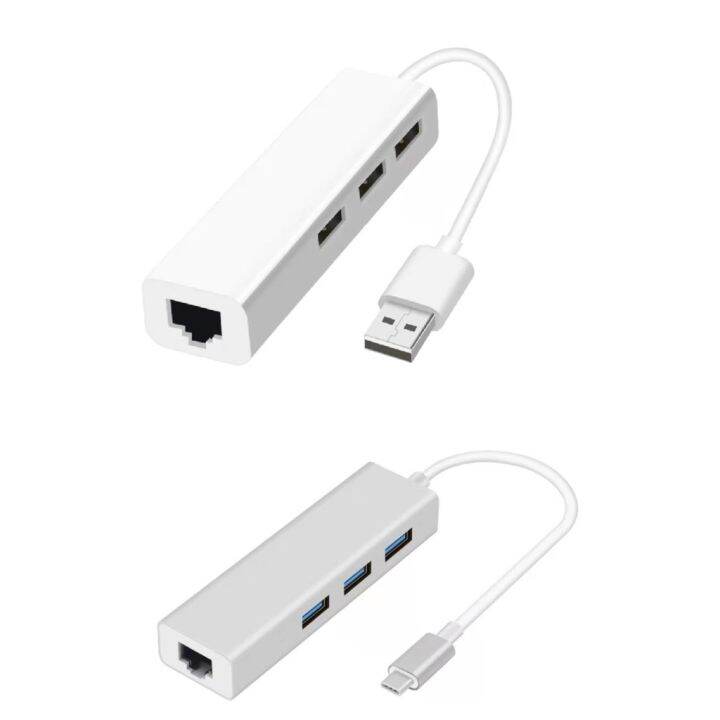 High Speed 3 Ports USB3.0 HUB Type C to Ethernet LAN RJ45 Cable Adapter ...